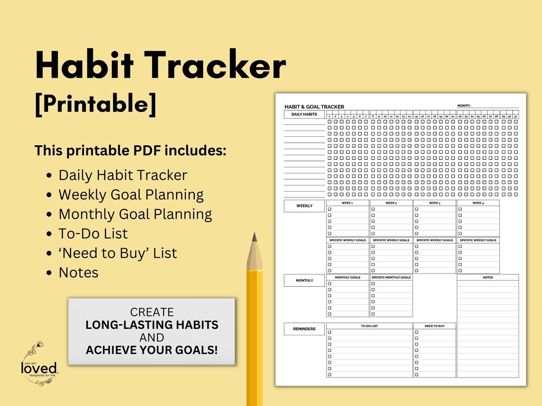 Habit Tracker Printable | Weekly Goals | Monthly Goals | Habit Tracker ...