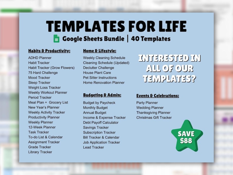 Templates for Life Bundle | Google Sheets | Habit Tracker | Mood ...