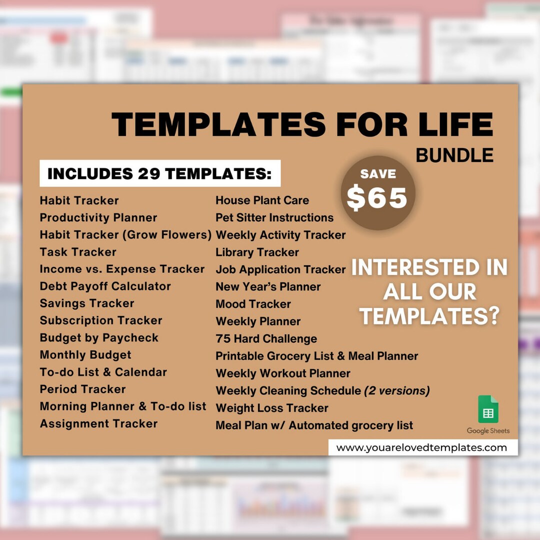 Templates for Life Bundle Google Sheets Habit Tracker Mood Tracker Meal ...