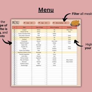 Thanksgiving Planner | Google Sheets Template - Etsy