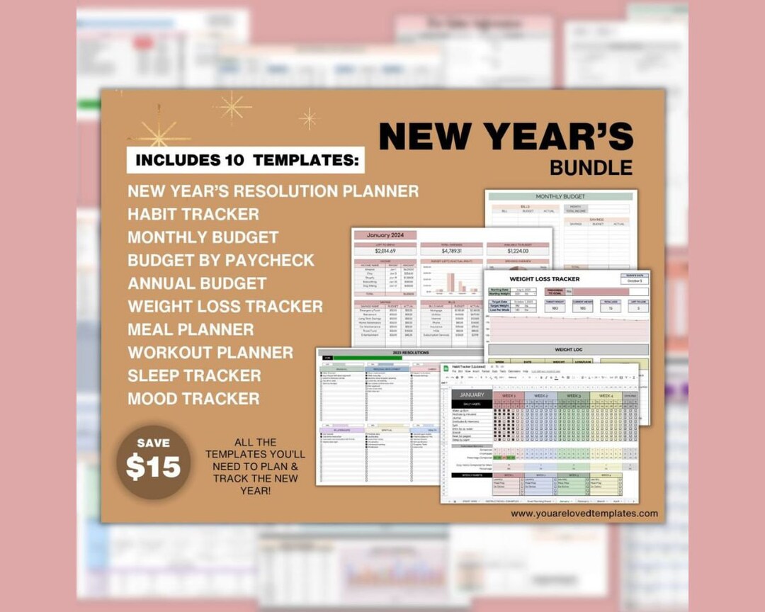 New Year's Bundle | Google Sheets Templates | New Year's Resolution ...