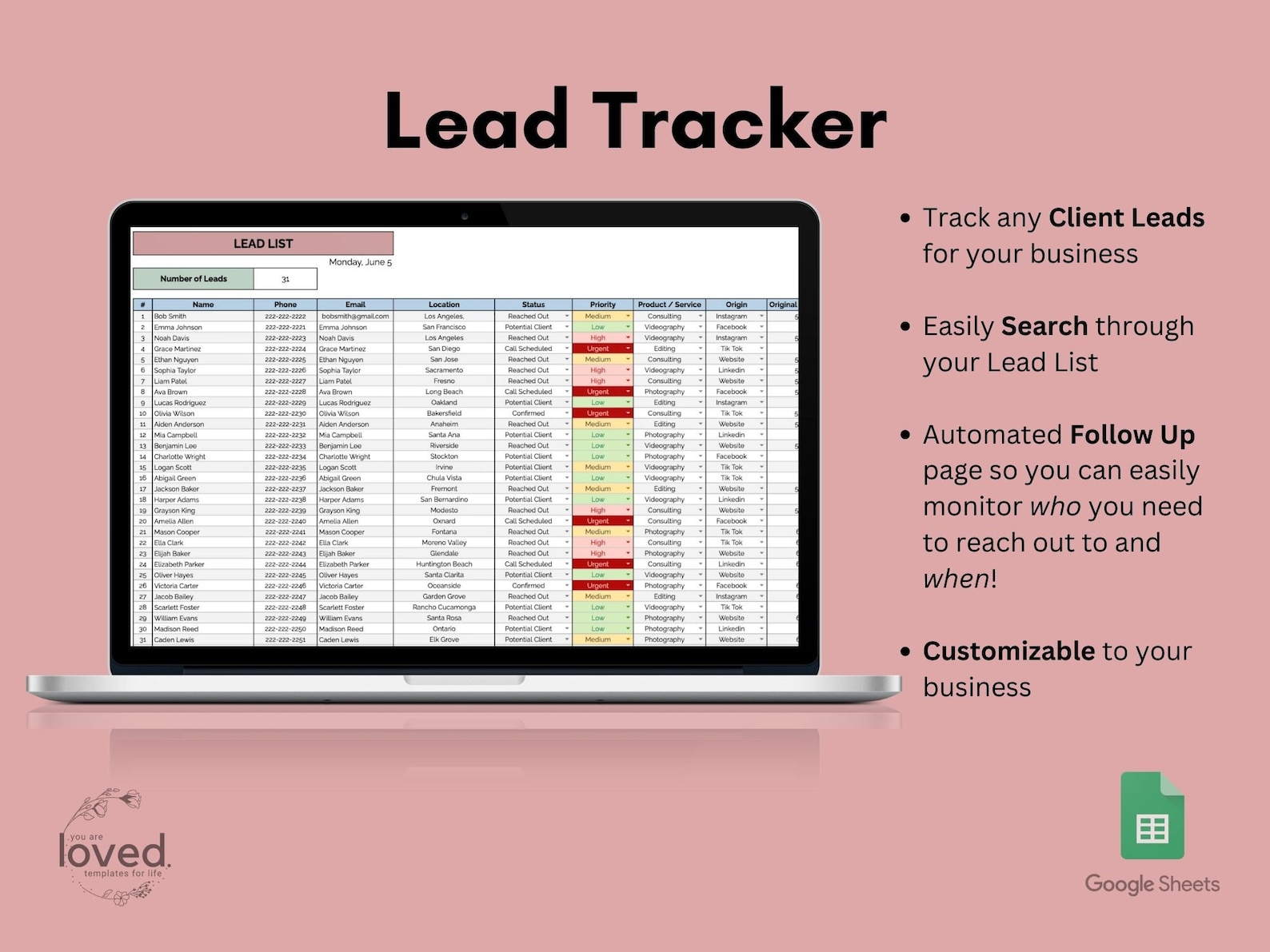 Lead Tracker | for Potential Clients/customers | Google Sheets Template ...