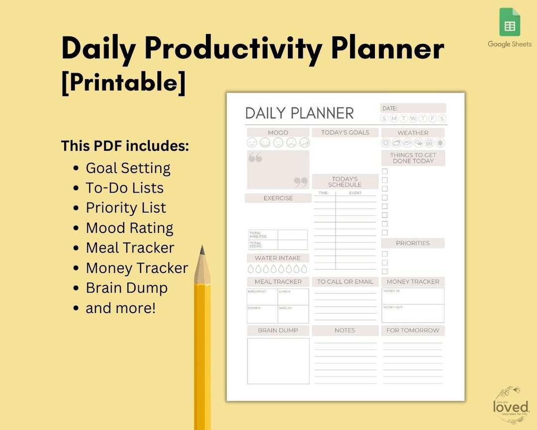 Daily Productivity Planner Printable | Daily Planner | Printable Daily ...