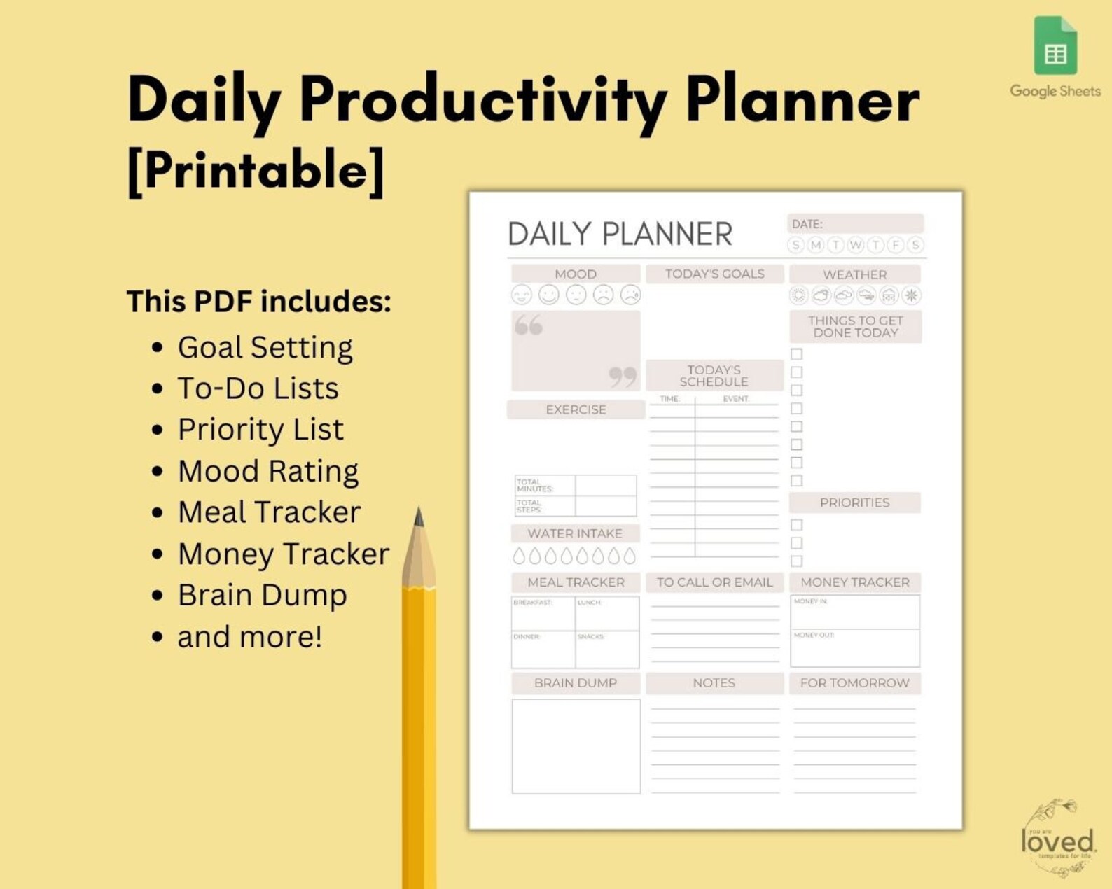 Daily Productivity Planner Printable | Daily Planner | Printable Daily ...