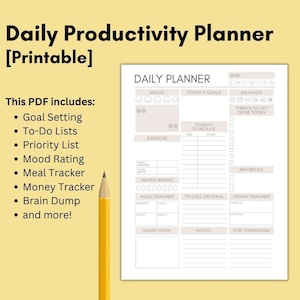 Daily Productivity Planner Printable | Daily Planner | Printable Daily ...