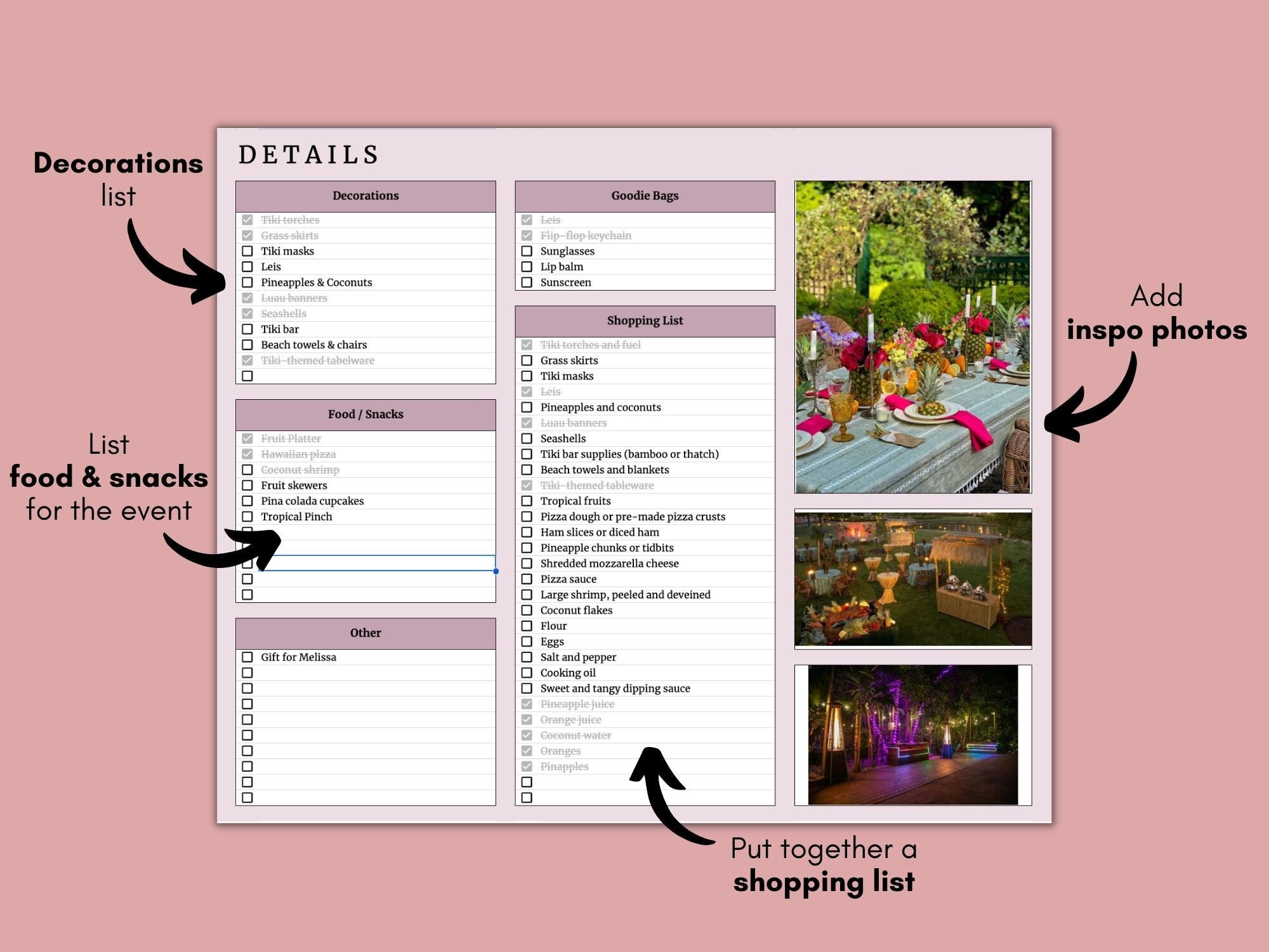 Party Planner | Google Sheets Template - Etsy