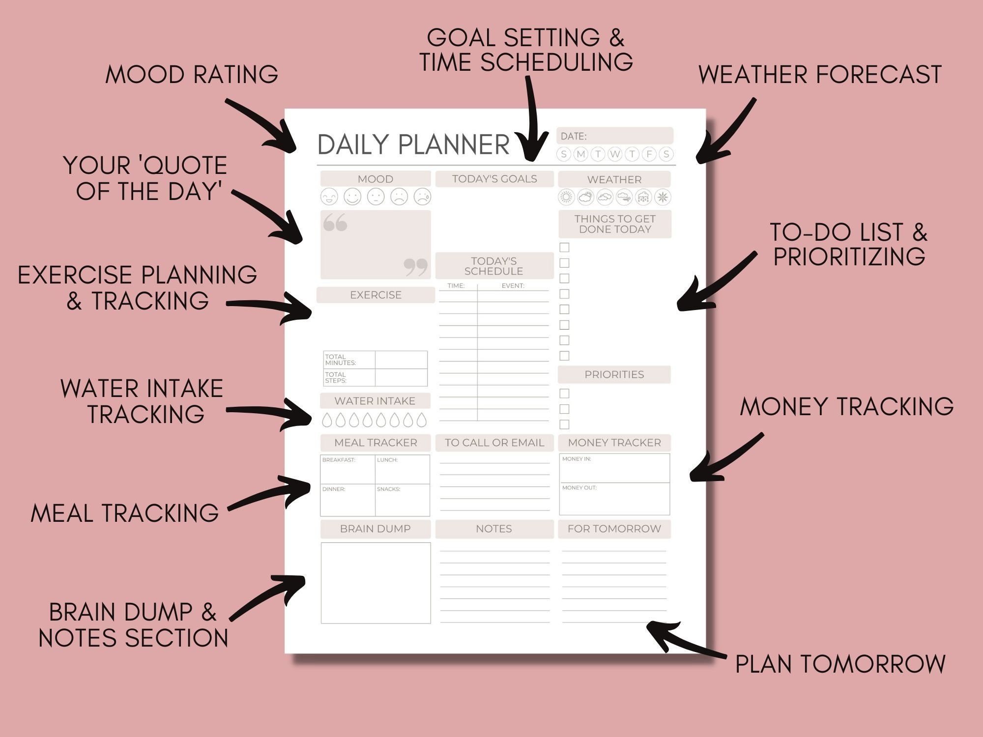 Daily Productivity Planner Printable | Daily Planner | Printable Daily ...