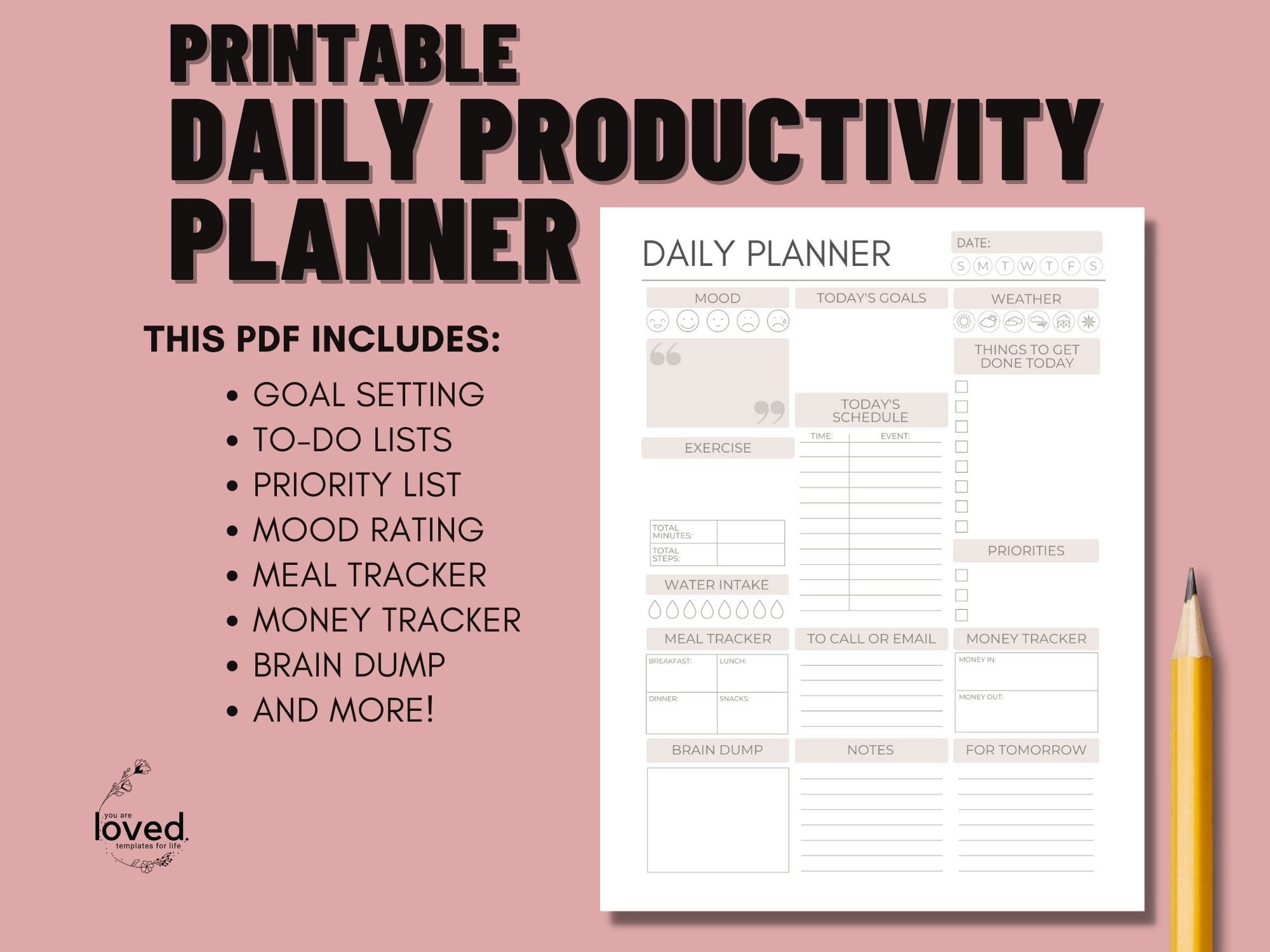 Daily Productivity Planner Printable Daily Planner - Etsy