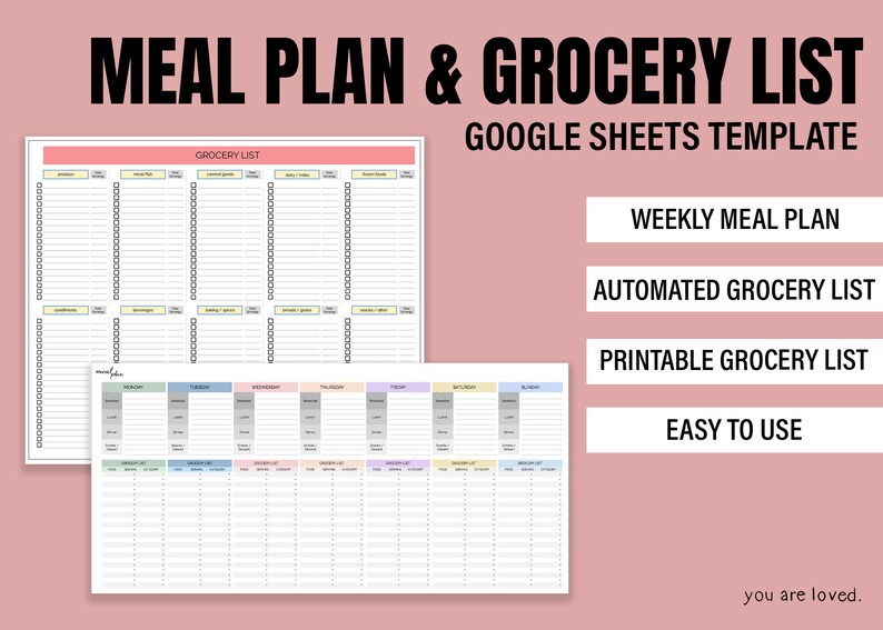 Meal Planner & Automated Grocery List Meal Planner Meal - Etsy