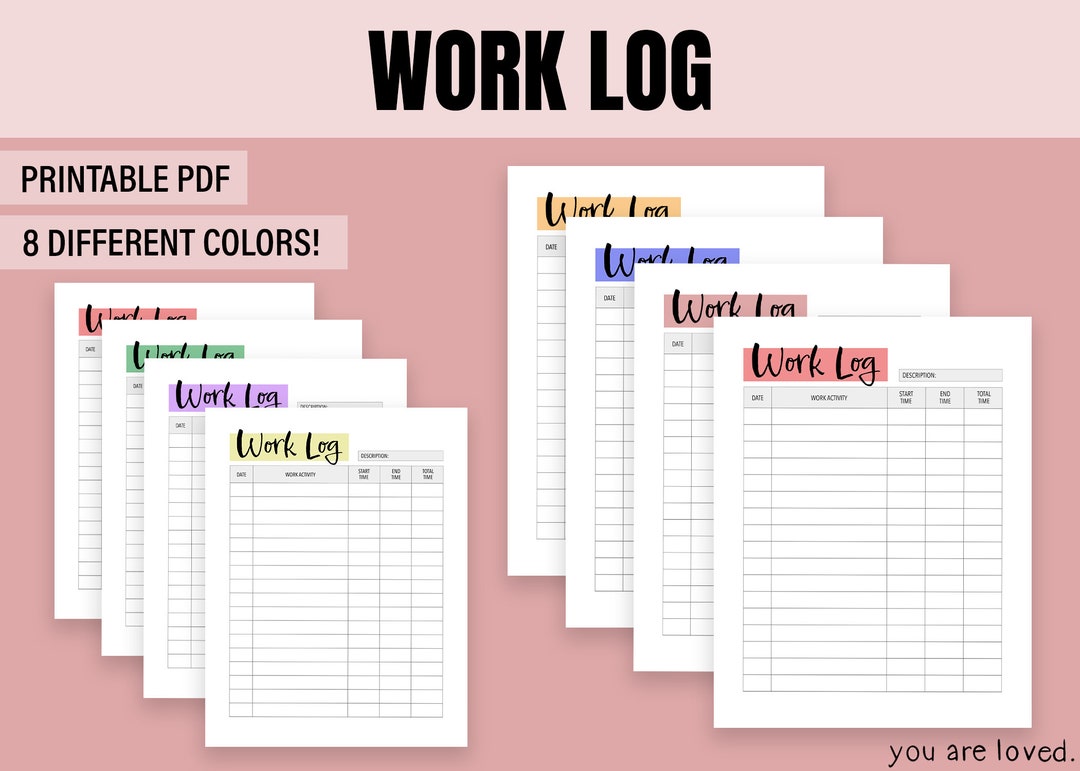 Work Log Template | Printable Work Log | Printable 8.5x11” Work Log ...