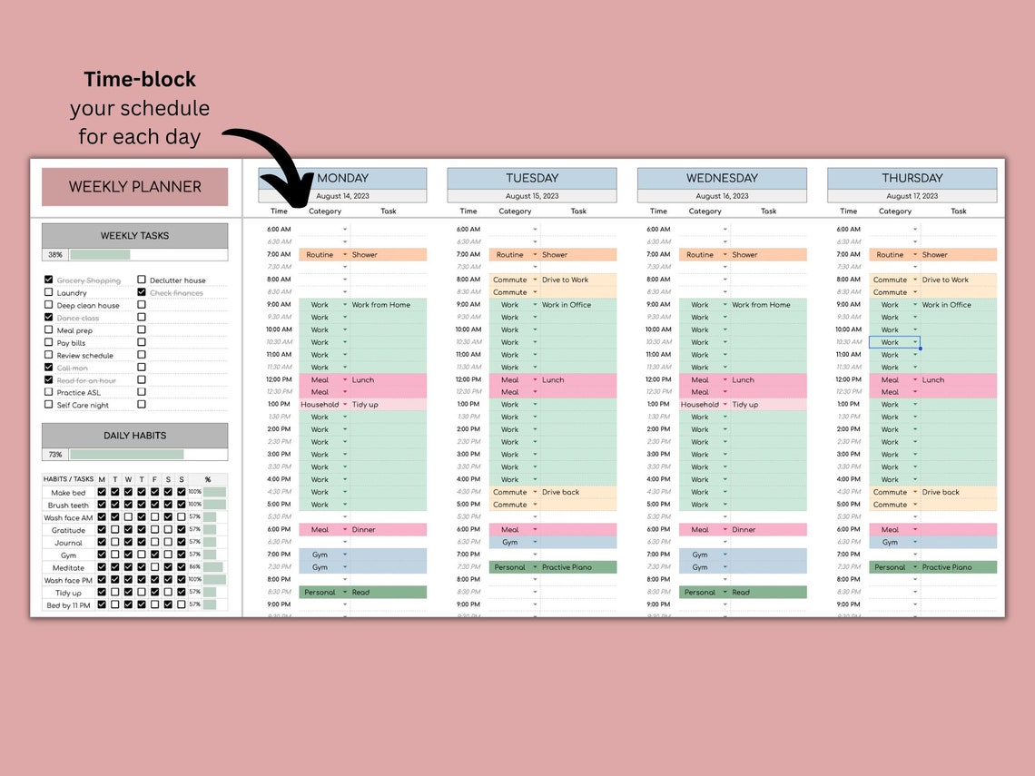 Weekly Planner | Google Sheets Template | Weekly Schedule | Weekly ...