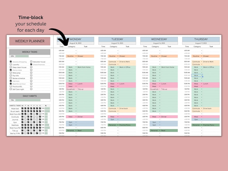 Weekly Planner | Google Sheets Template | Weekly Schedule | Weekly ...