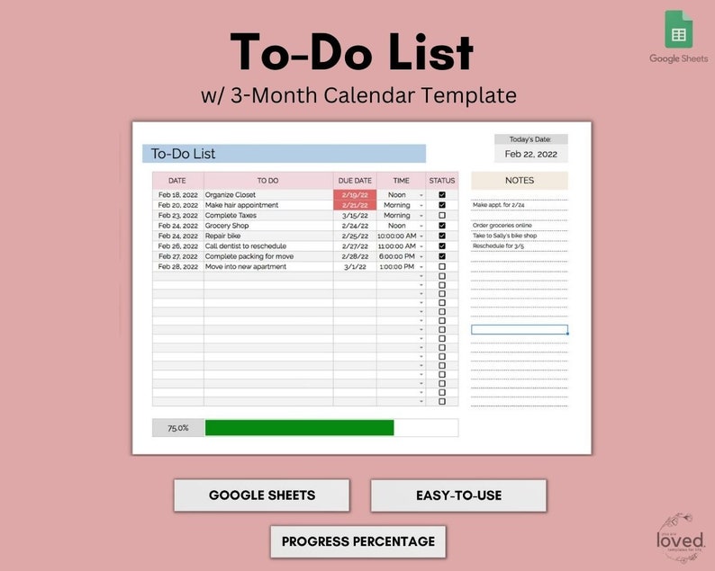 To Do List & Calendar Template Google Sheets To-do List Cute To-do List ...