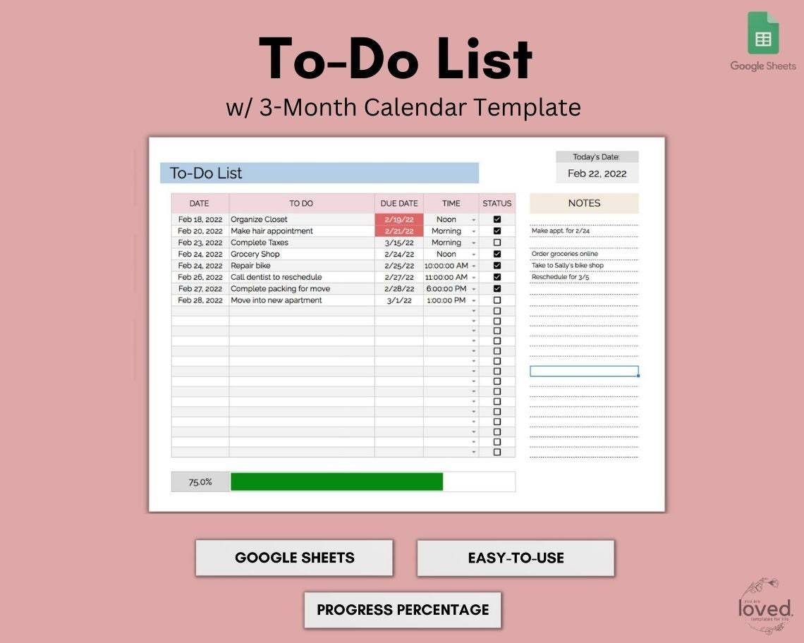 To Do List & Calendar Template Google Sheets To-do List - Etsy