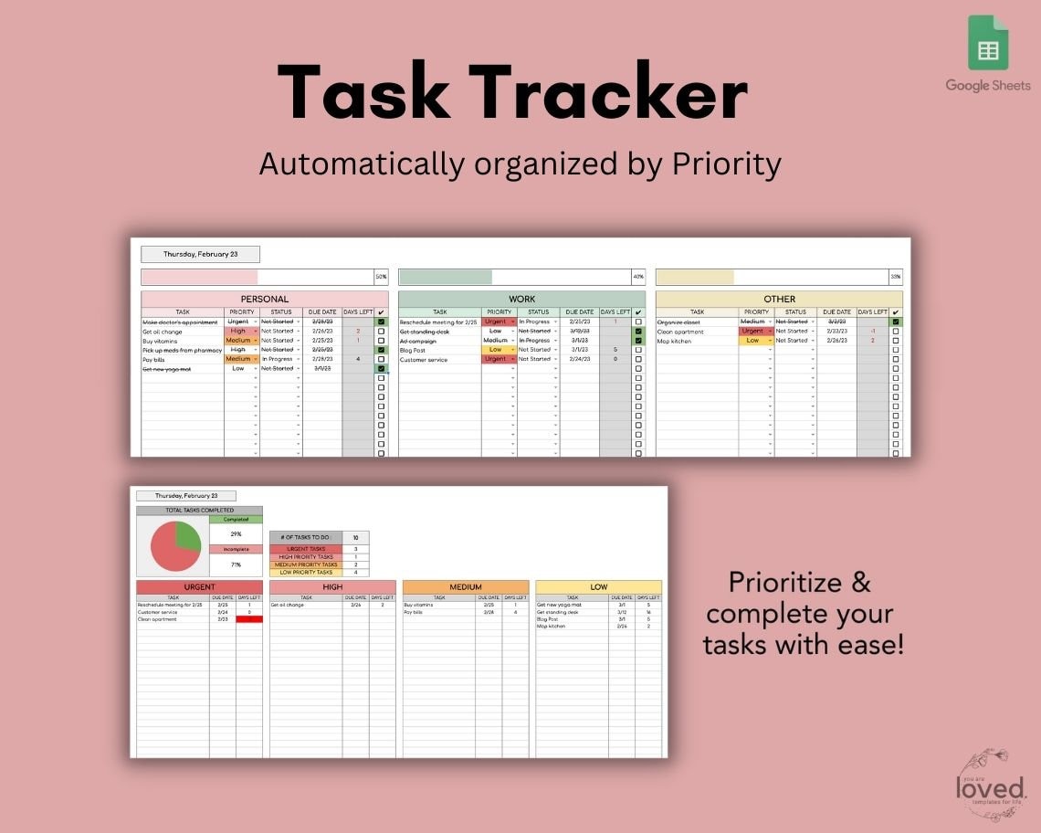 Task Tracker | Google Sheets Template | to Do List | Task Tracker ...