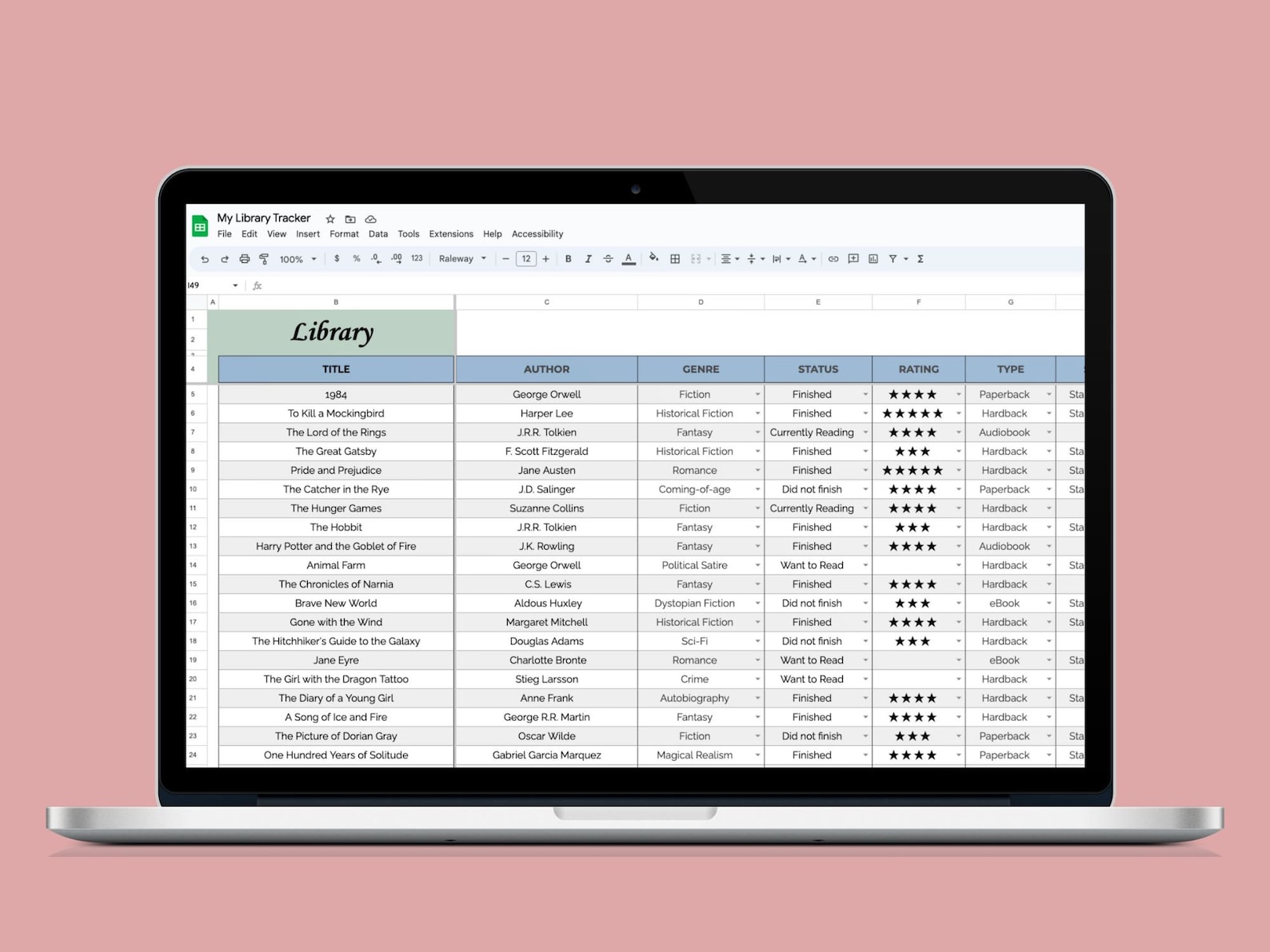 Library Tracker | Google Sheets Template | Book Log | Library Log ...