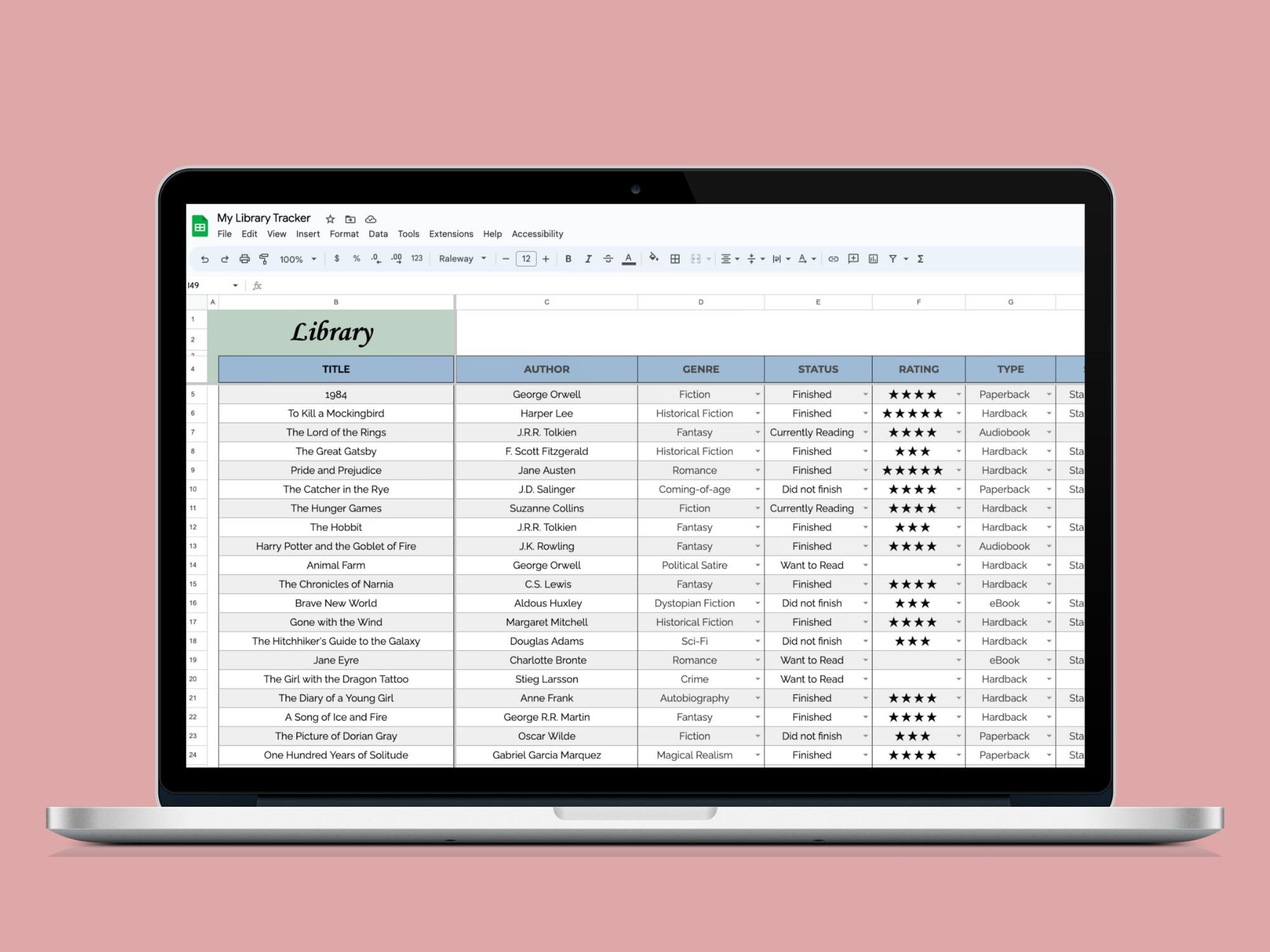 Library Tracker | Google Sheets Template | Book Log | Library Log ...