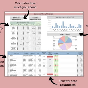 Subscription Tracker | Google Sheets Template | Budgeting Template - Etsy