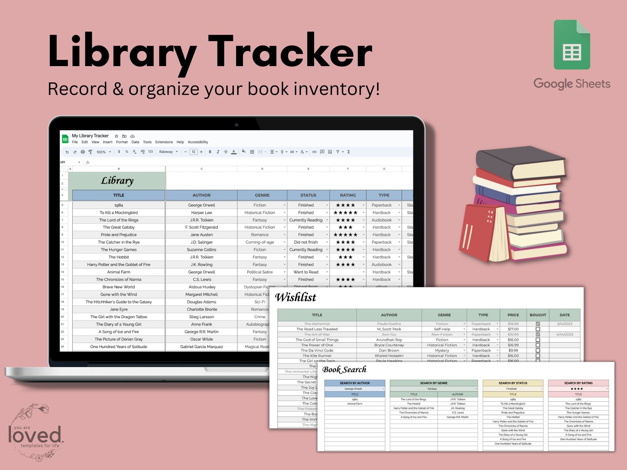 Library Tracker Google Sheets Template Book Log Library - Etsy