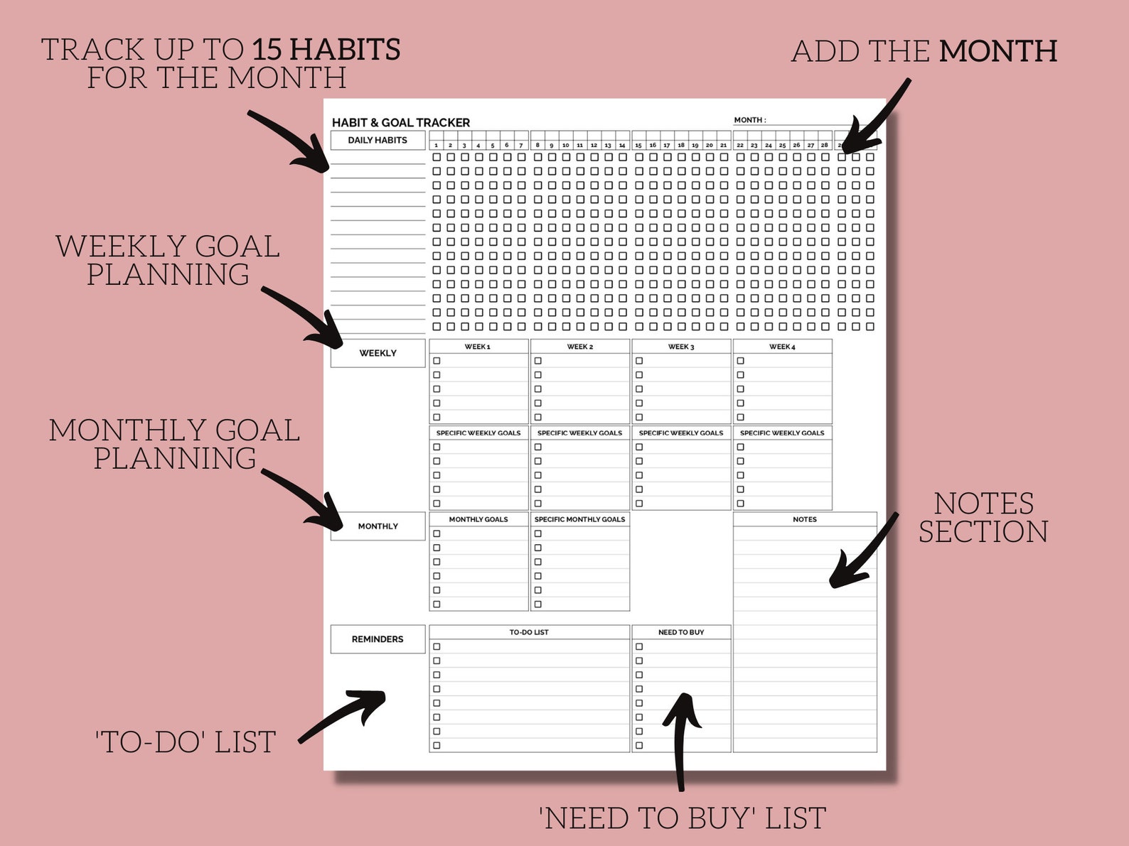 Habit Tracker Printable Weekly Goals Monthly Goals Habit - Etsy