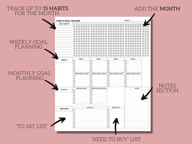 Habit Tracker Printable Weekly Goals Monthly Goals Habit - Etsy