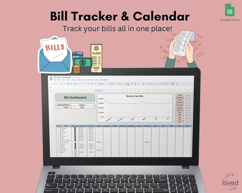 Bills Tracker & Calendar | Google Sheets Template | Monthly Bills ...
