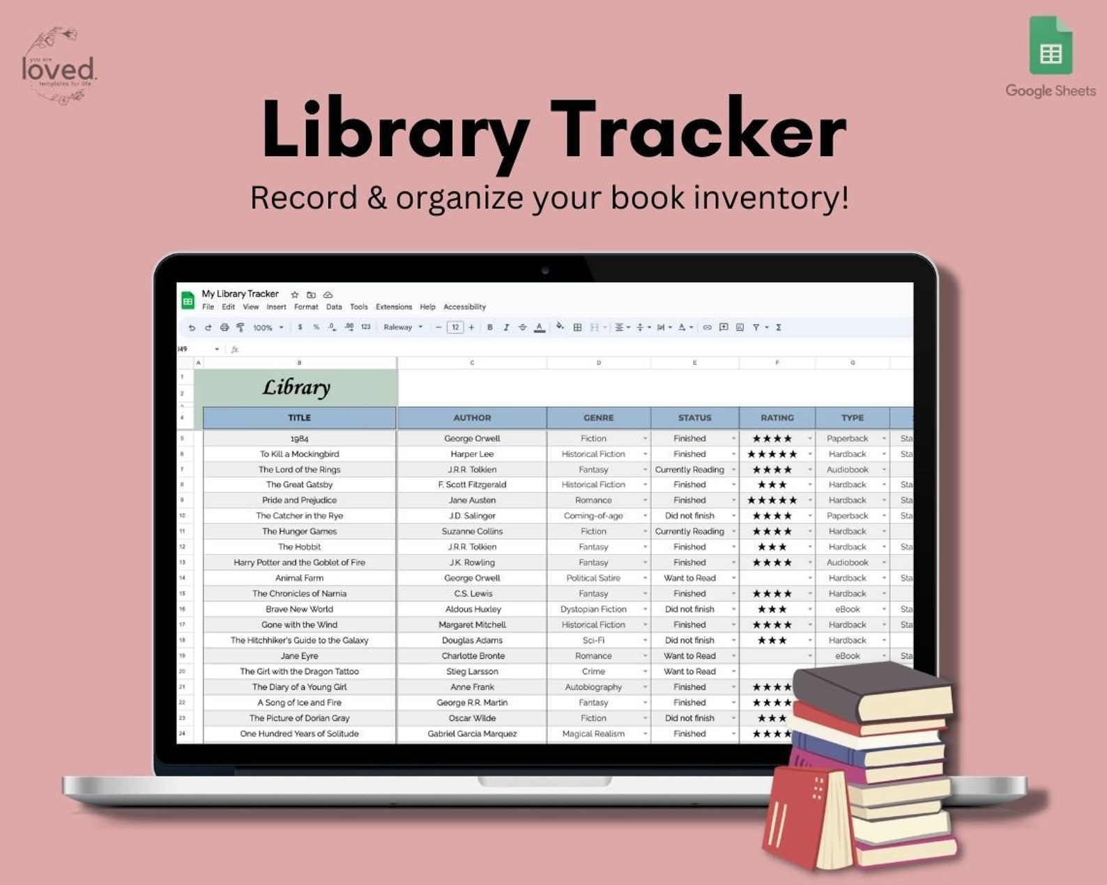 Library Tracker | Google Sheets Template | Book Log | Library Log ...