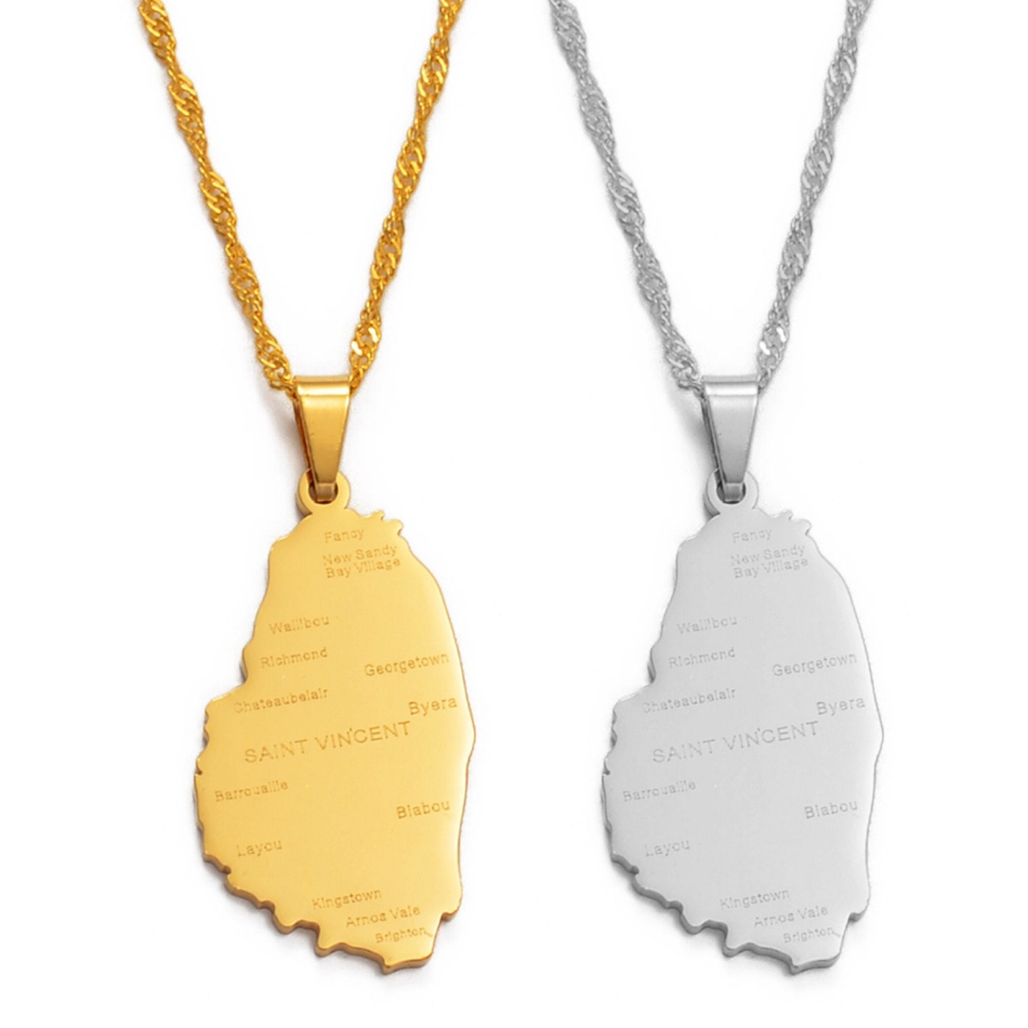 18k Gold Plated Saint Vincent Parish Map Pendant - Silver Option ...