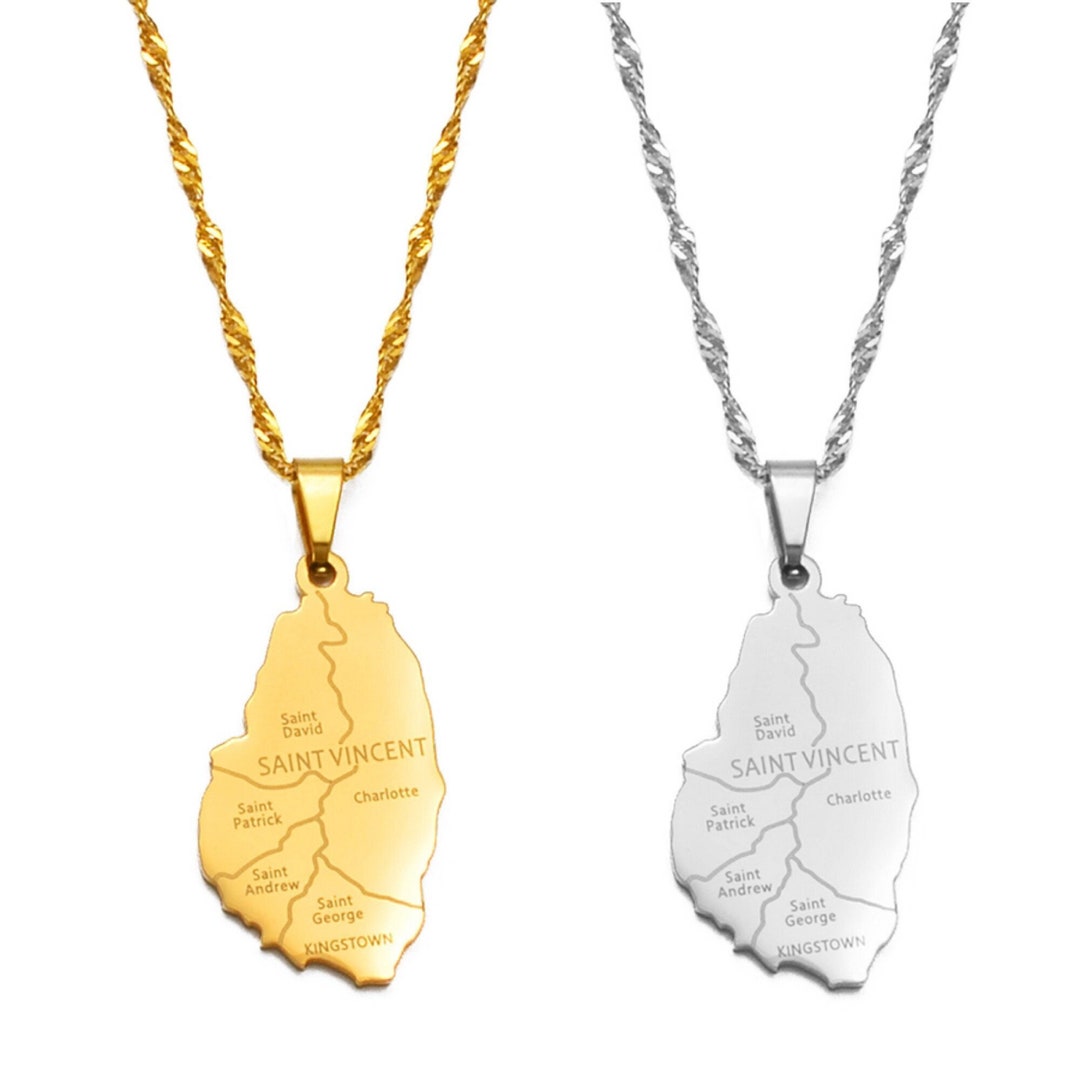 18k Gold Plated Saint Vincent Parish Map Pendant Necklace - Silver ...