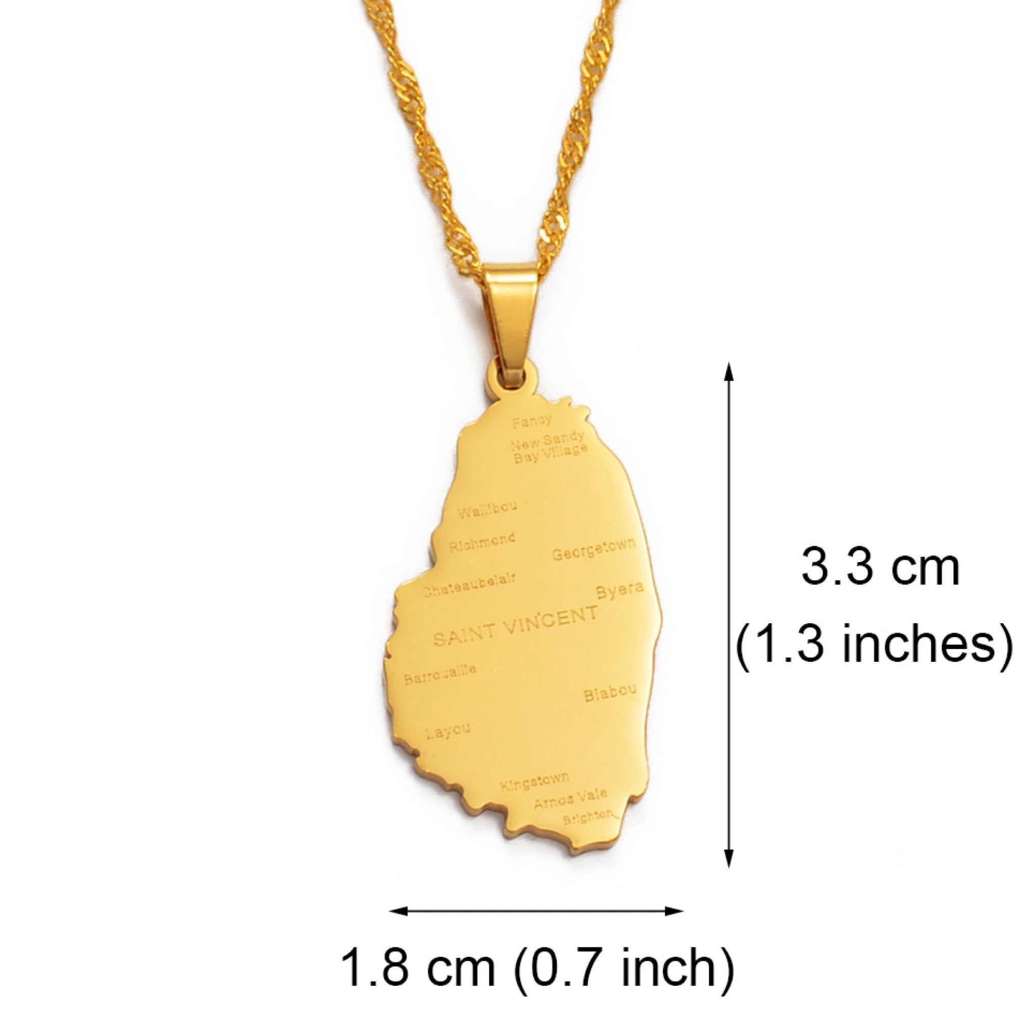 18k Gold Plated Saint Vincent Parish Map Pendant - Silver Option ...