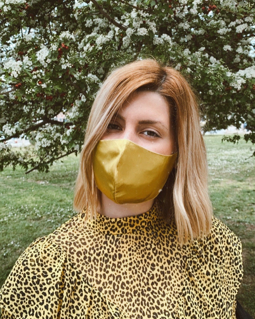Triple face mask Yellow face mask Satin face mask Wedding face | Etsy