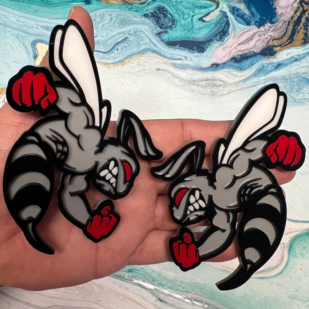 Fender Badges | Hornet BEE SWOLE Gray Emblem Red Knuckles W/ Red Eye |2 ...