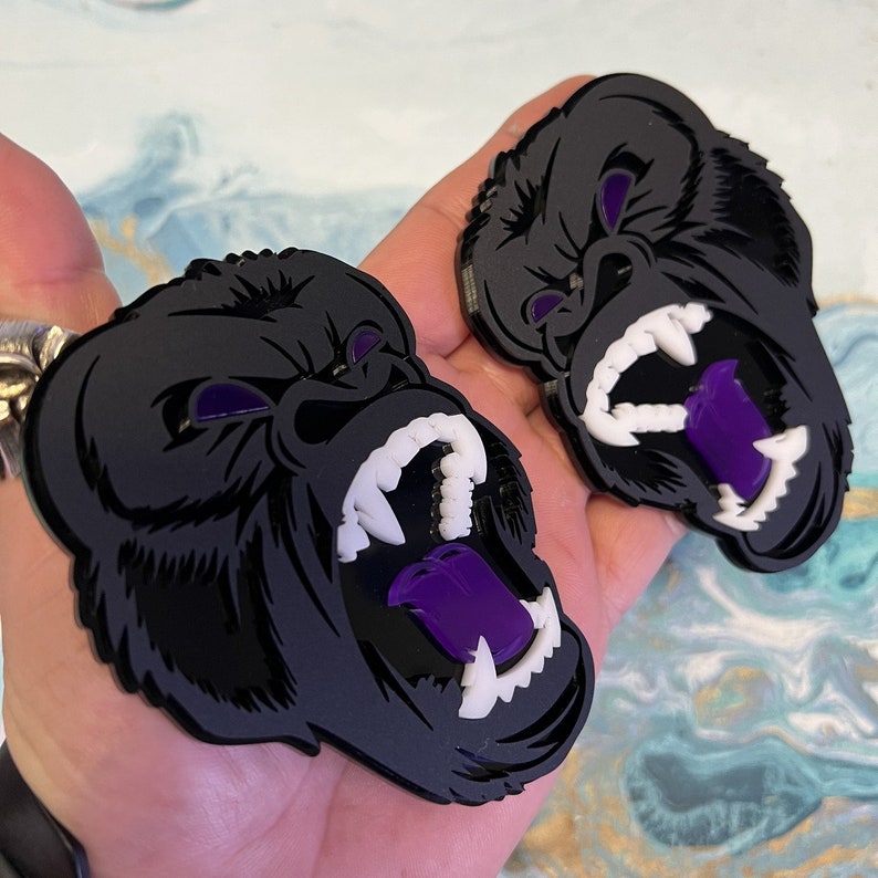 Fender Badges Gorilla Emblem Roaring Tongue Purple Eye W/ Teeth 2 BADGES Angry Aggressive Car ...