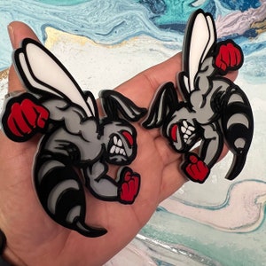 Fender Badges | Hornet BEE SWOLE Gray Emblem Red Knuckles W/ Red Eye |2 ...
