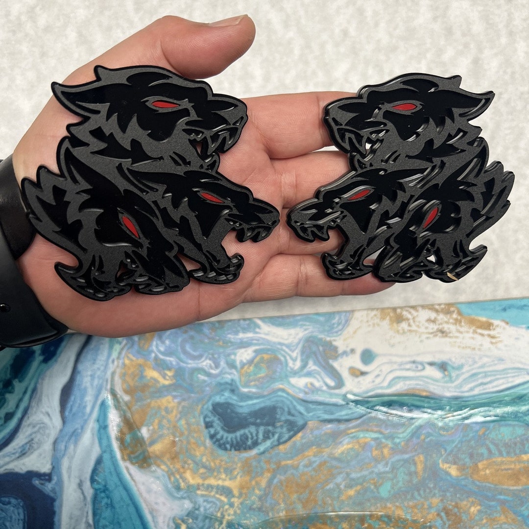 Fender Badges | Wolf Pack Coyote Emblem W/ Red Eye Hellhound |2 BADGES| Angry Aggressive Car ...