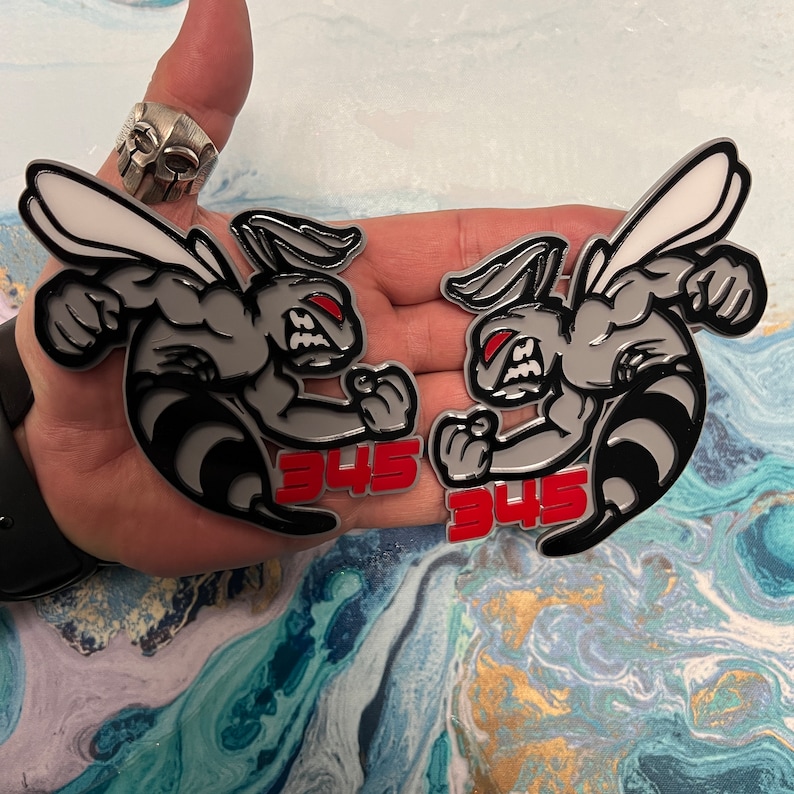 Fender Badges | Hornet BEE SWOLE Gray Emblem With Red Eye and Numbers ...