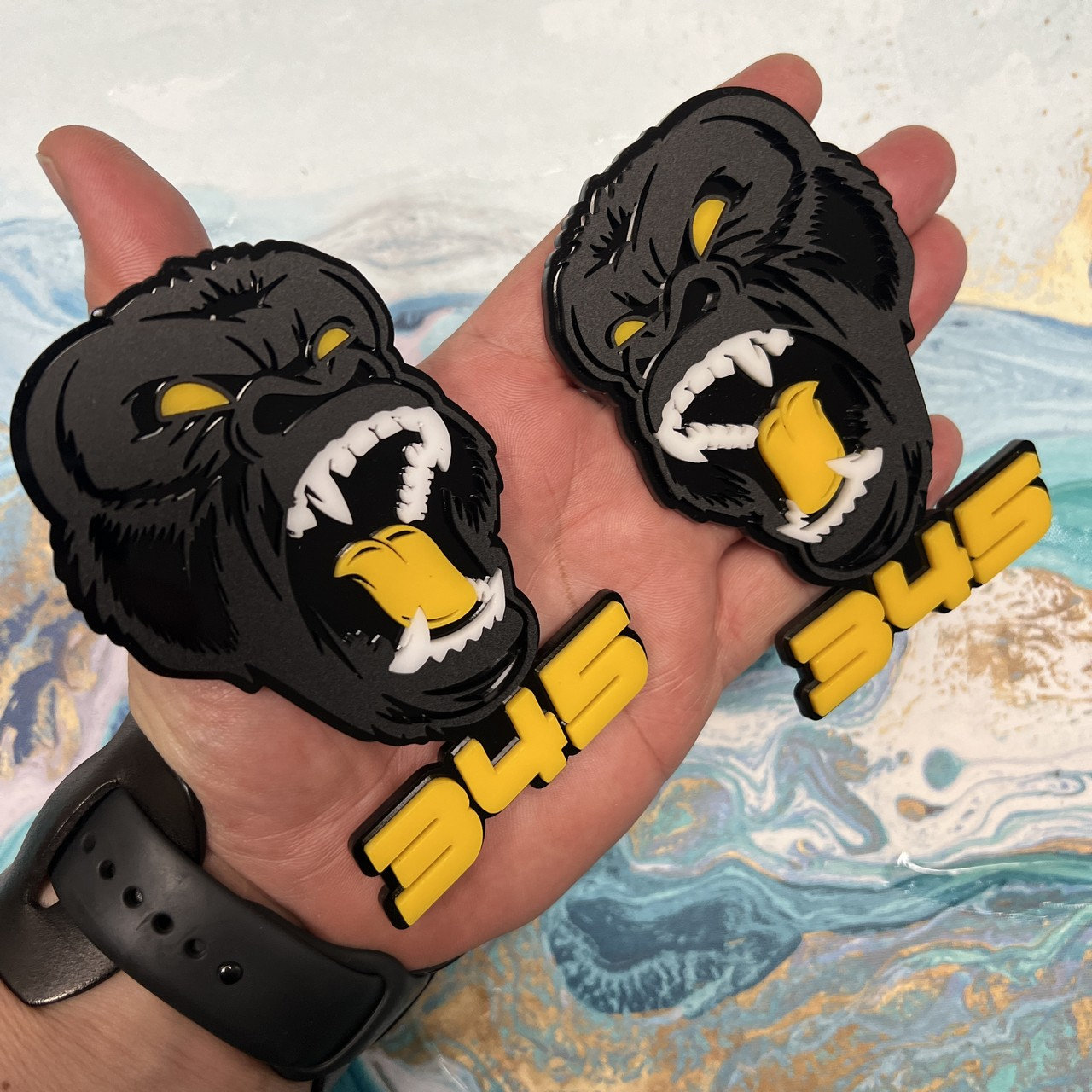 Fender Badges Gorilla Emblem Roaring Alpha Yellow Eye Tongue| 2 BADGES | Angry Aggressive Car ...