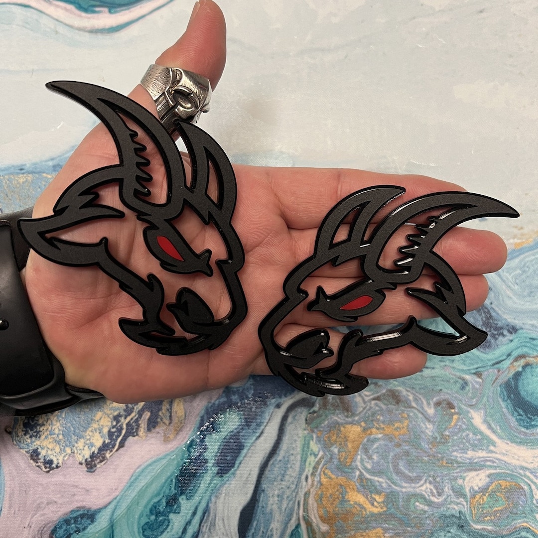 Fender Badges | Goat Emblem Red Eye Matte Black Premium |2 BADGES ...