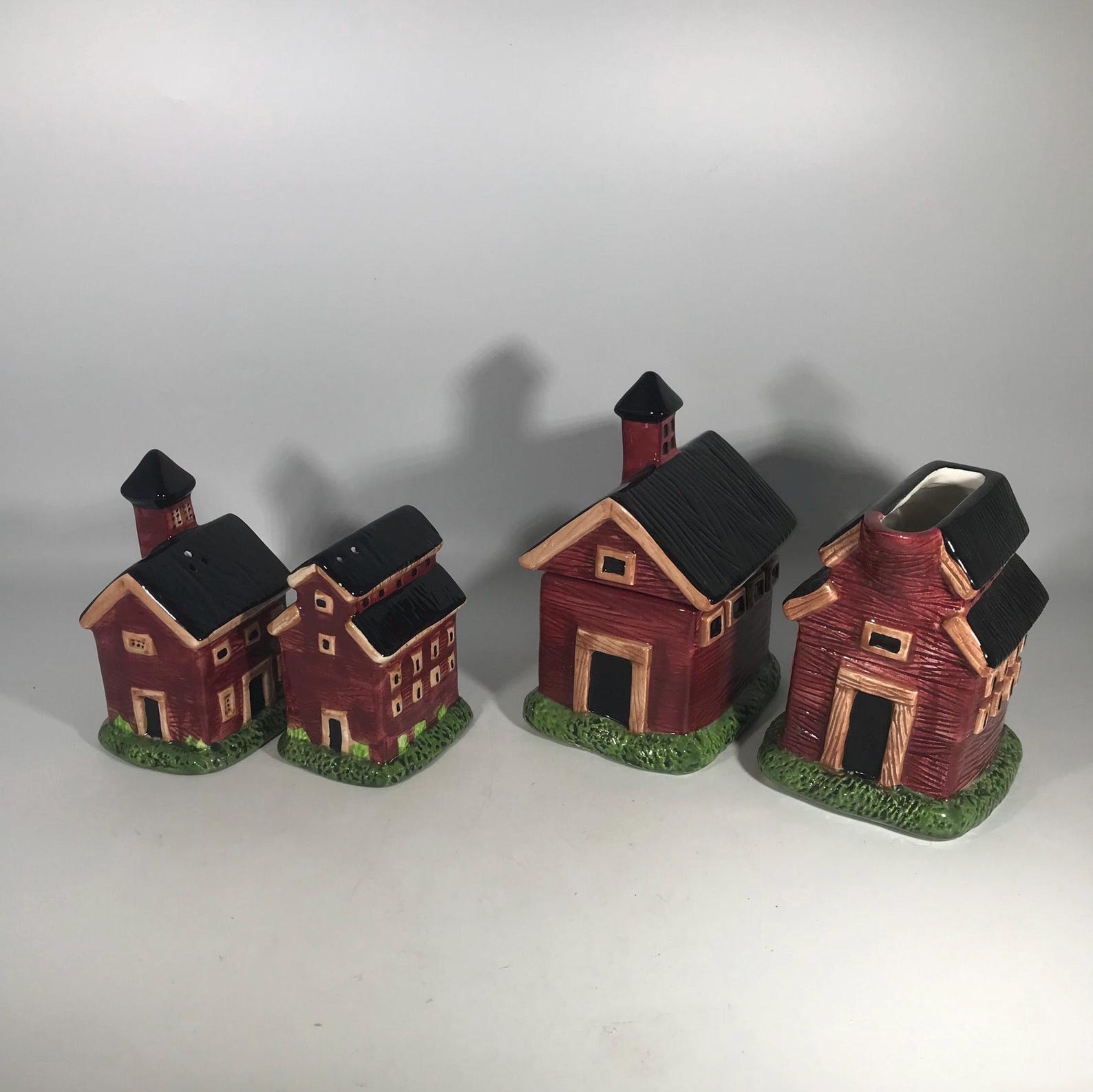 Warren Kimble Sakura Barn Schoolhouse Salt and Pepper Shakers, Creamer ...