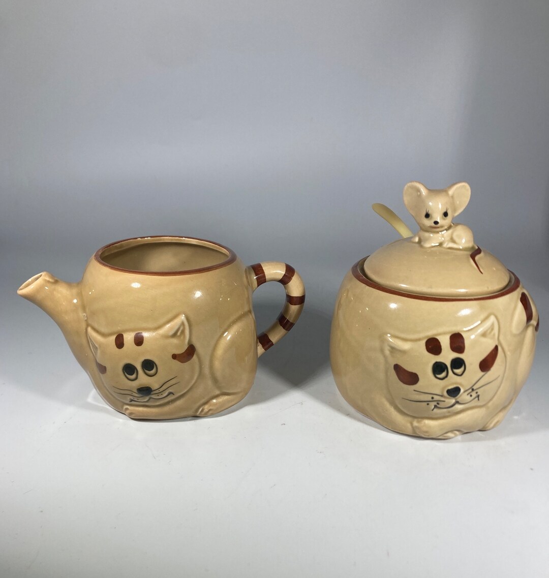 Vintage Ceramic Cat and Mouse Sugar Bowl & Creamer - Etsy