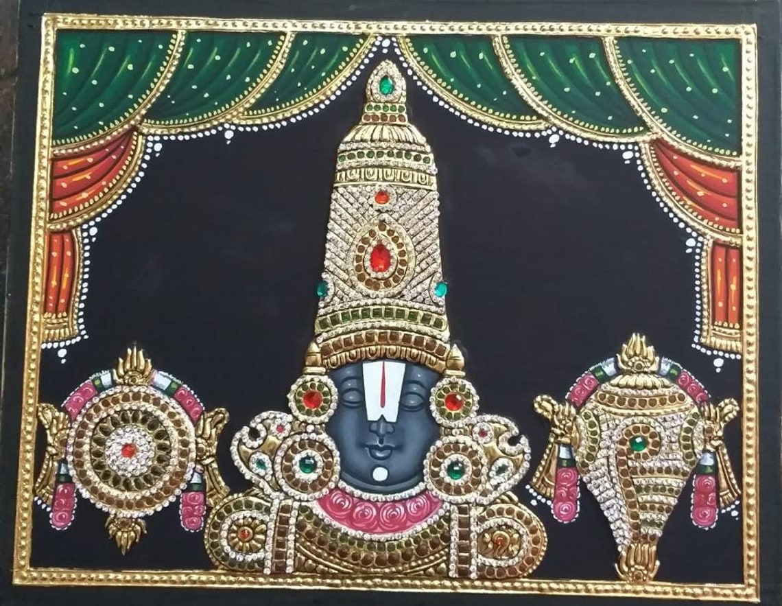 Tanjore Painting Lord Balaji Shankhu Chakra - Etsy