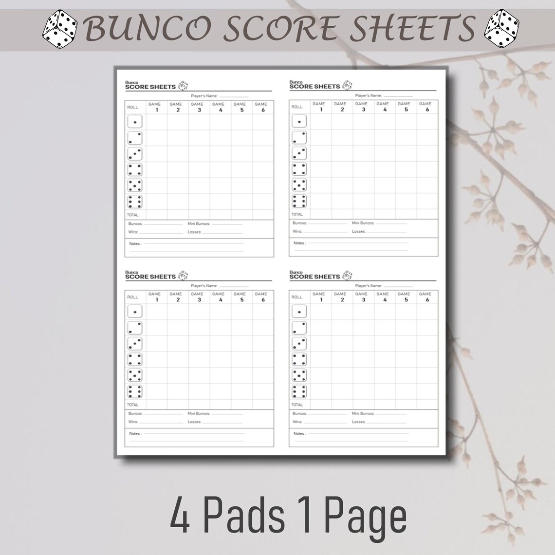 BUNCO Printable Bundle Bunco Score Sheets Tally Sheets Table Cards ...