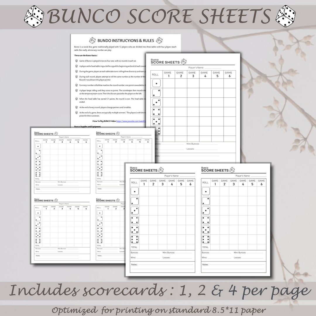 BUNCO Printable Bundle Bunco Score Sheets Tally Sheets Table Cards ...