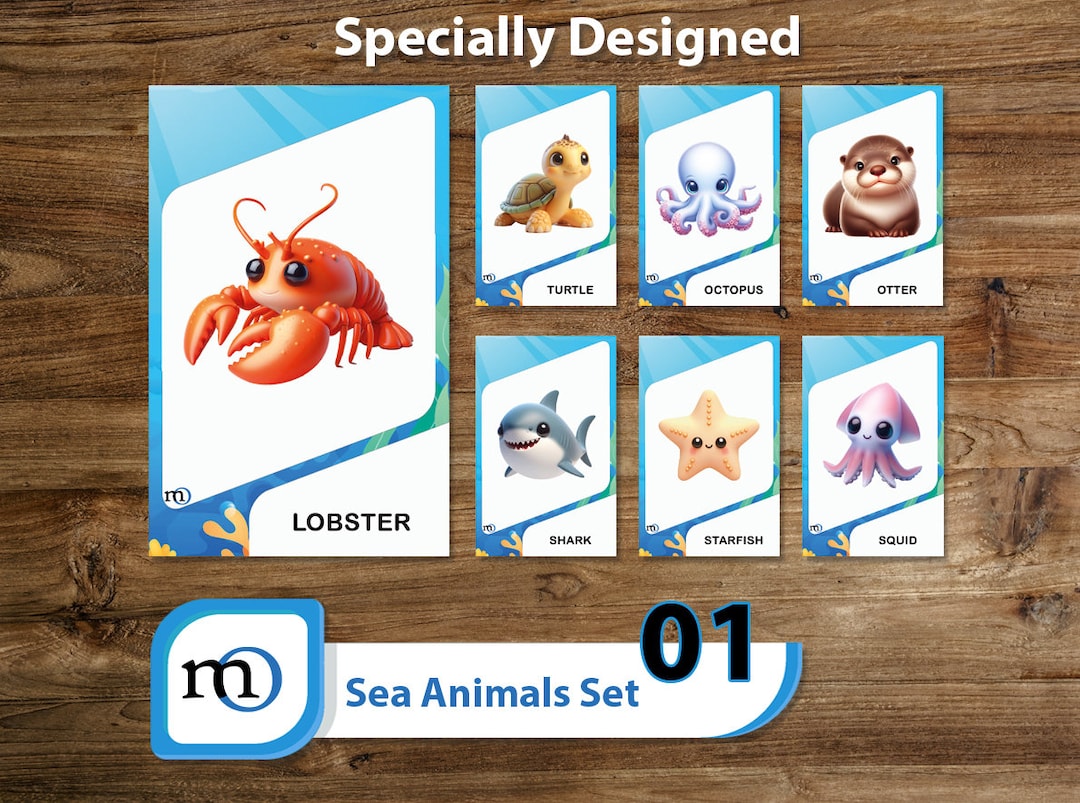 Cute Sea Animals set 04 Flash Cards for Children - Etsy