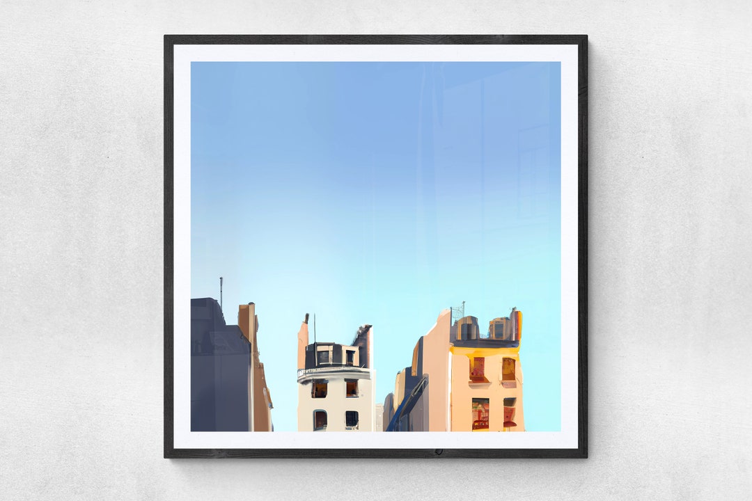 Printable Wall Art Rooftops of a City on a Sunny Day With Blue Sky ...