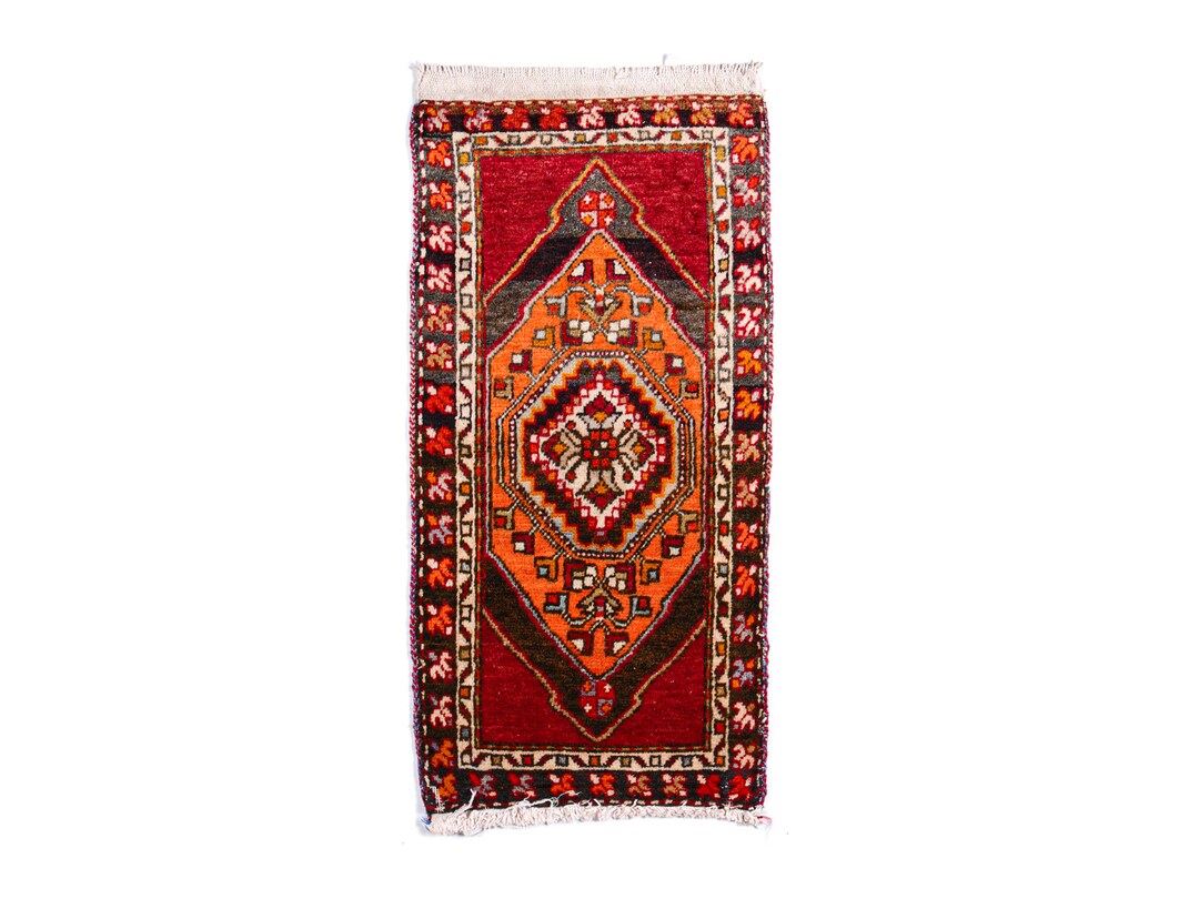Oriental Turkish Door Mat, Small Turkish Rug With High Pile, Red ...