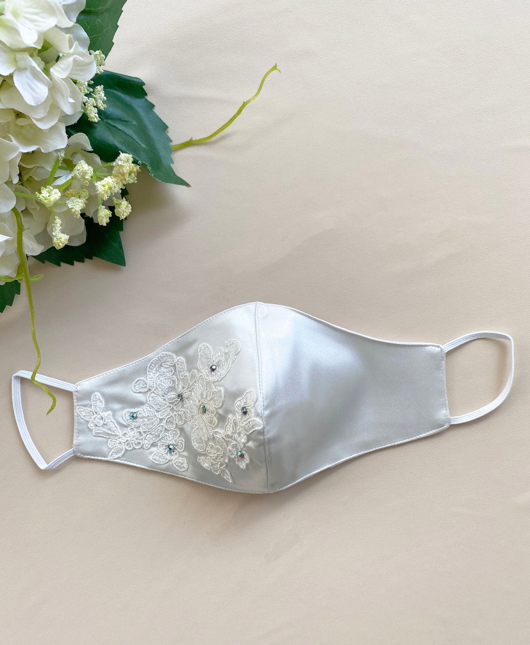 Ivory Satin Mask With Swarovski Wedding Face Mask Bridal Face - Etsy