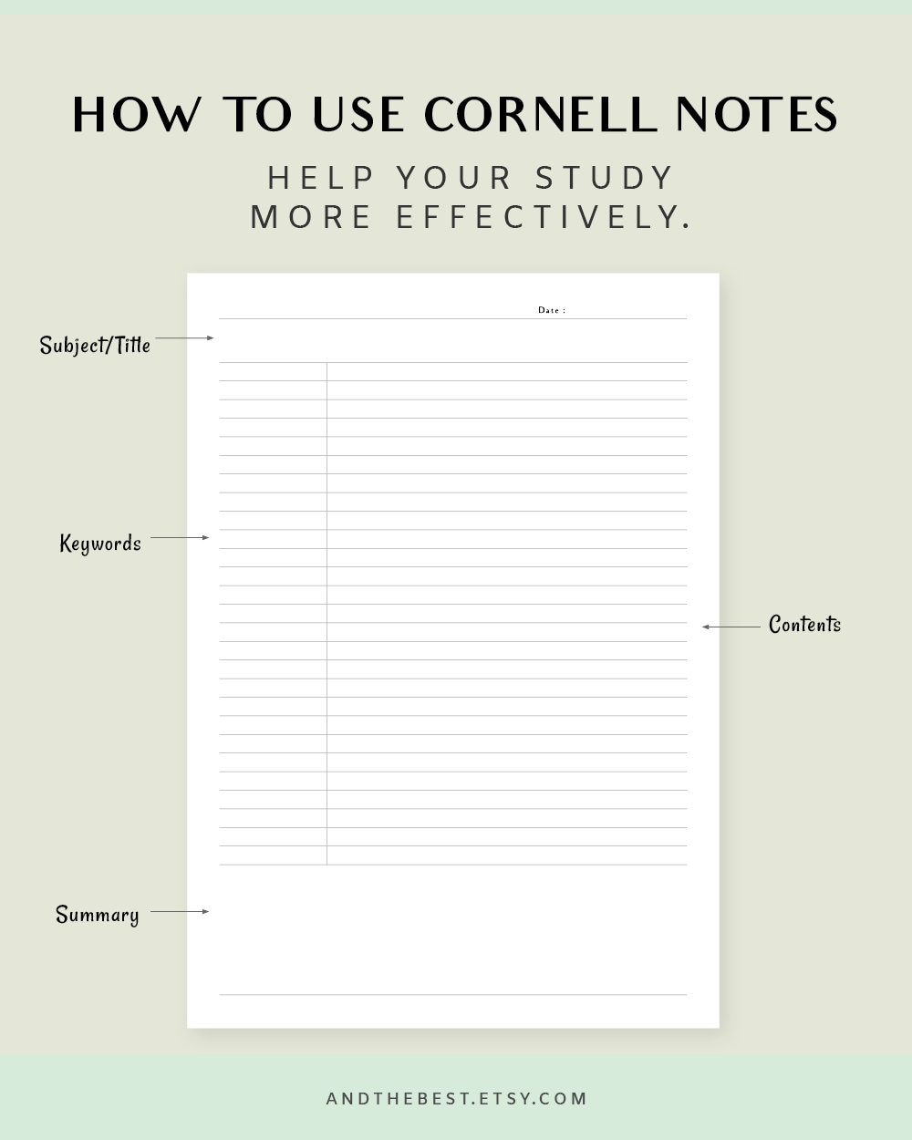 Cornell Notes Printable For Student Study Note Lecture | Etsy