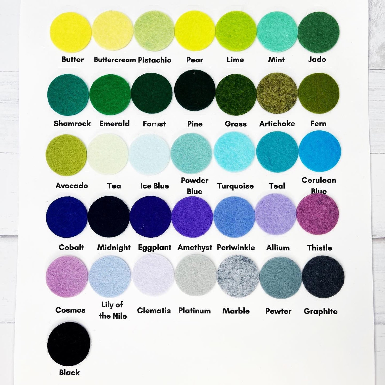 Felt Swatch Chart, Color Samples, Felt Fabric Swatches, Wool Blend Felt ...