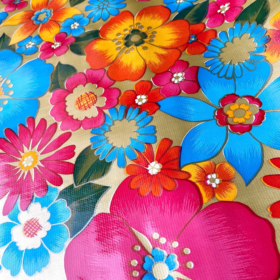 London Gold Floral Oilcloth Fabric by the Yard - Etsy
